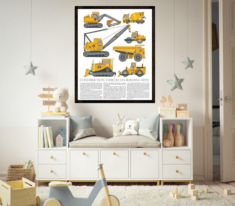 Construction Truck Poster, Boys Wall Art, Kids Room Decor, Nursery ...