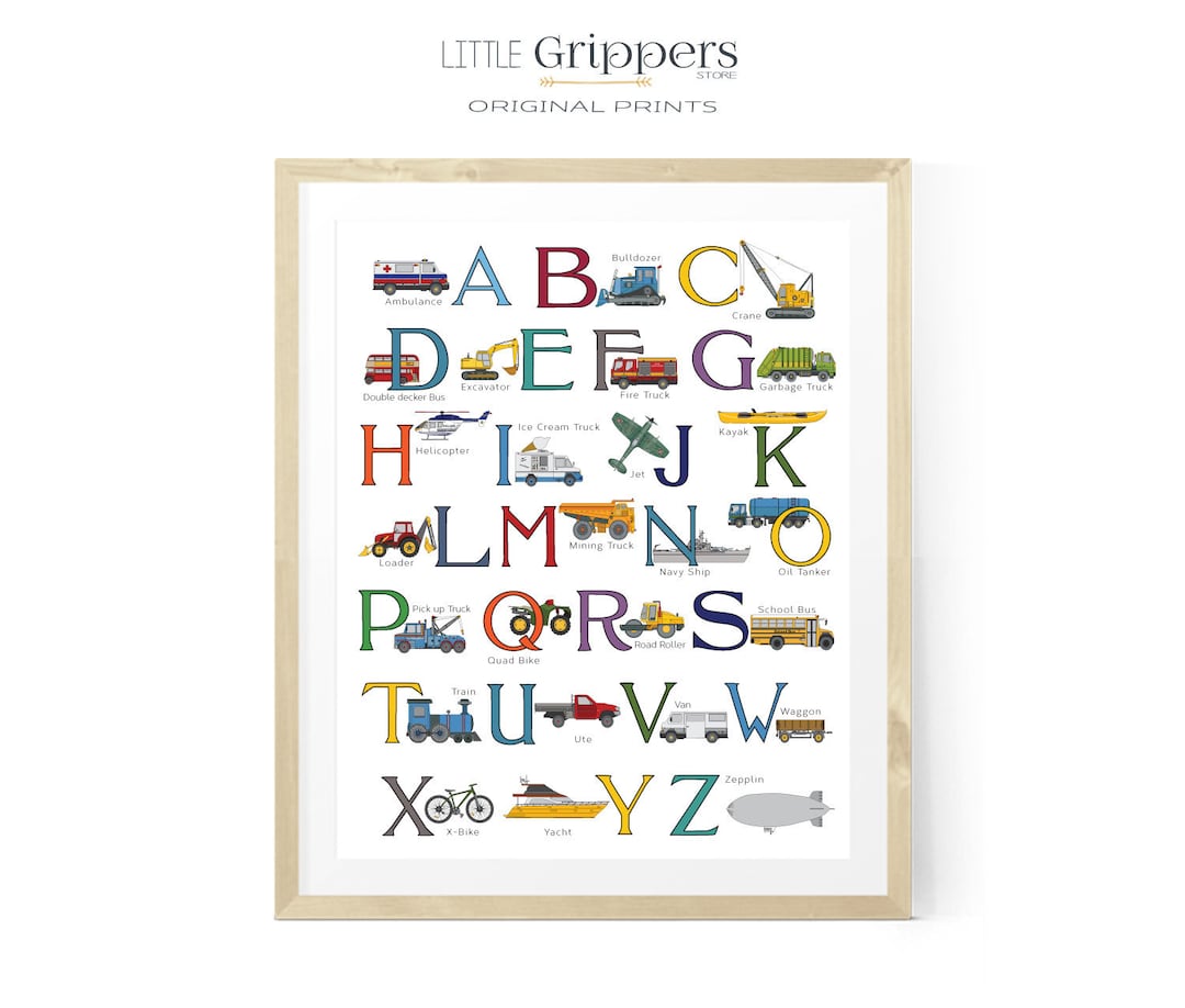 Vehicle Alphabet Poster, Boys Wall Art, ABC Print, Construction Truck ...