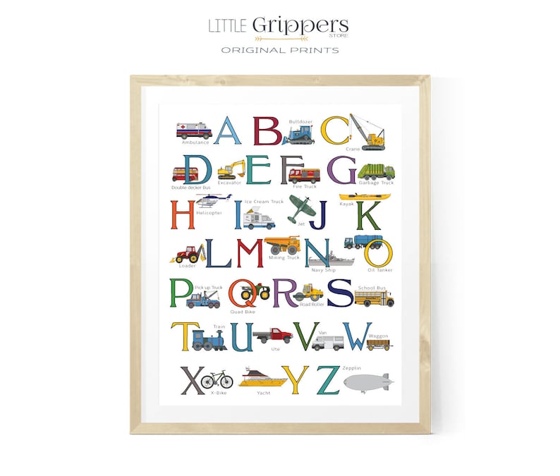 Vehicle Alphabet Poster, Boys Wall Art, ABC Print, Construction Truck ...