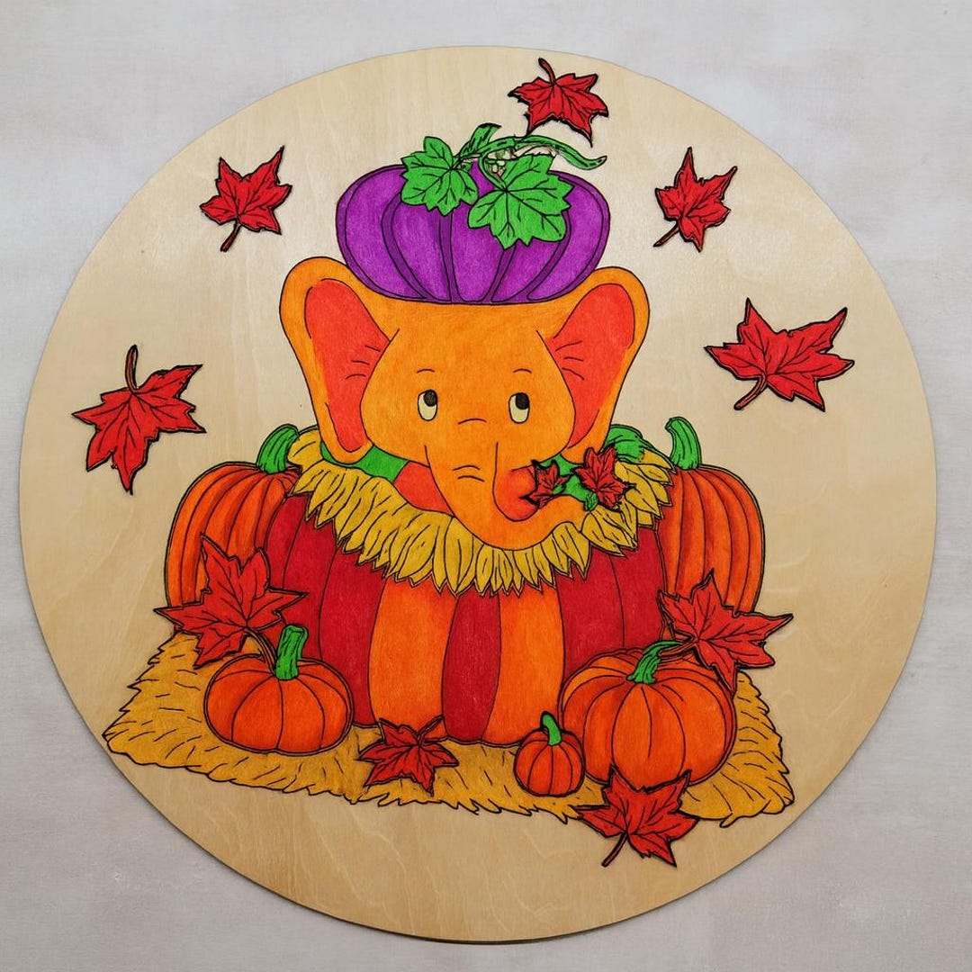 Whimsical Fall Elephant Art: Pumpkin SVG, Cricut, Laser Cut (digital ...