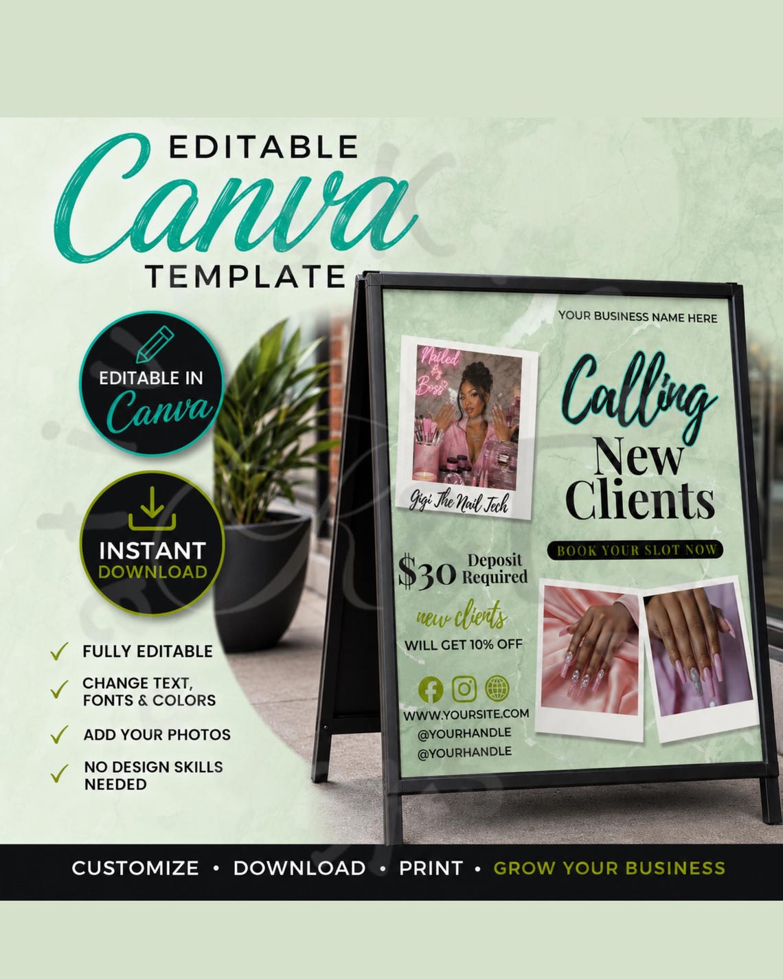 Nail Tech Flyer Template Canva | Editable Nail Salon Marketing Flyer ...