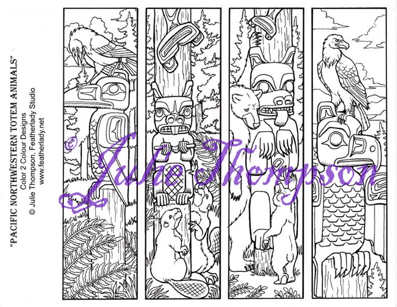 Pacific Northwest Totem Animals - Set of Four Printable Coloring ...