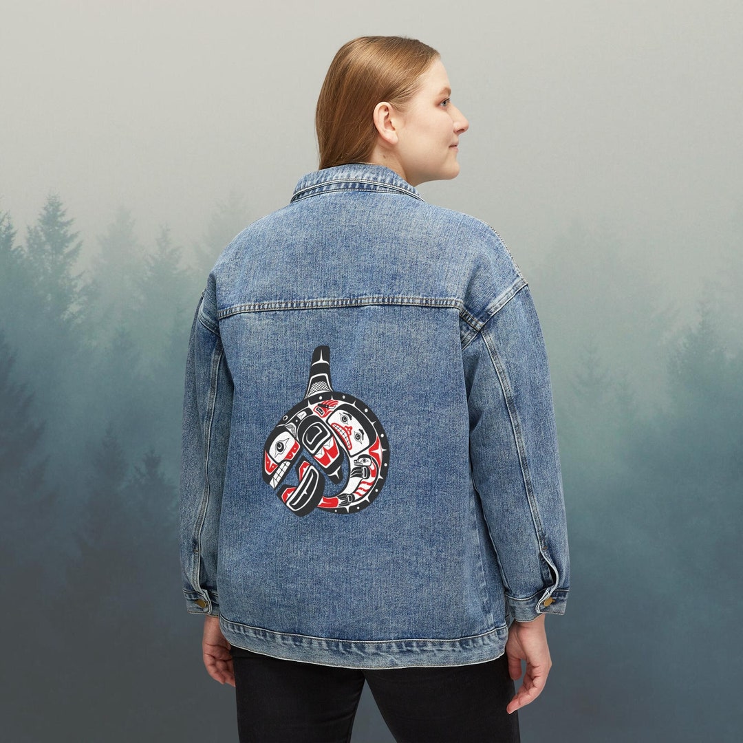 BLACKFISH Women's Denim Jacket. Orca, Killer Whale PNW Flat Design ...