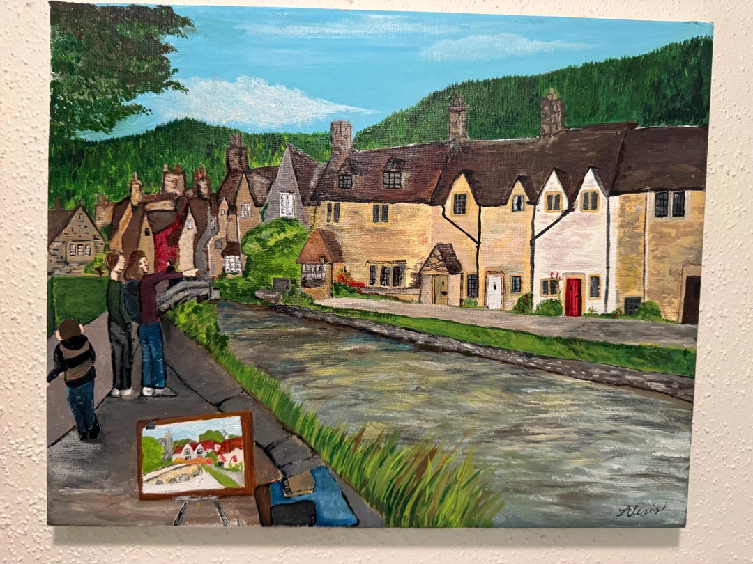 Original Castle Combe Village Painting | 11x14 Acrylic Landscape on ...