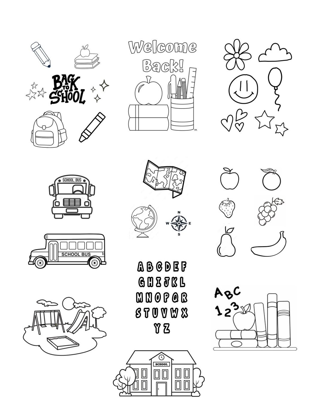 Back to School Coloring Pages Set of Ten Simple Coloring Pages for Kids ...