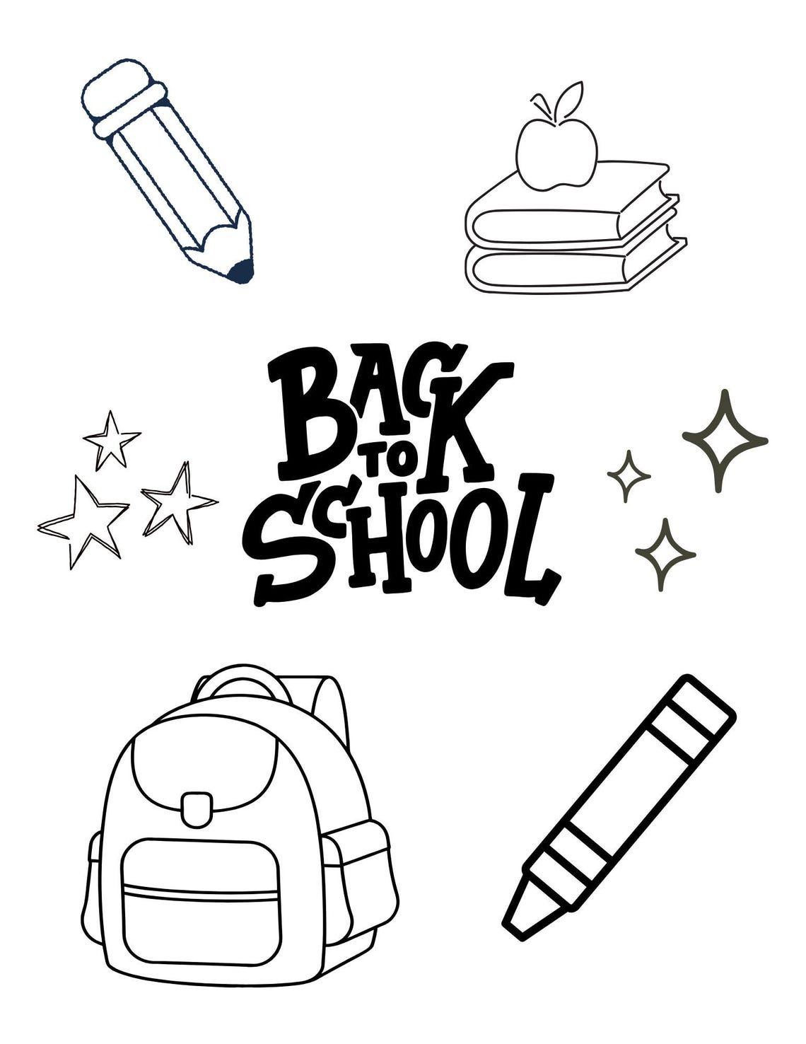 Back to School Coloring Pages Set of Ten Simple Coloring Pages for Kids ...