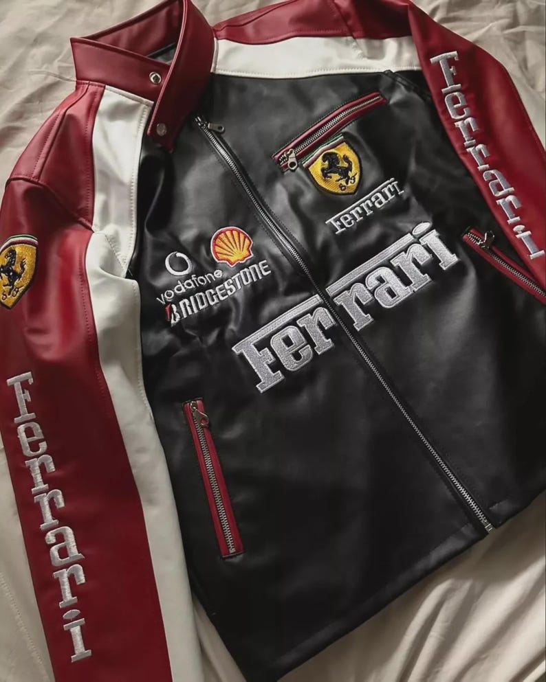 Ferrari F1 Racing Leather Jacket Vodafone Shell Bridgestone Black Red ...