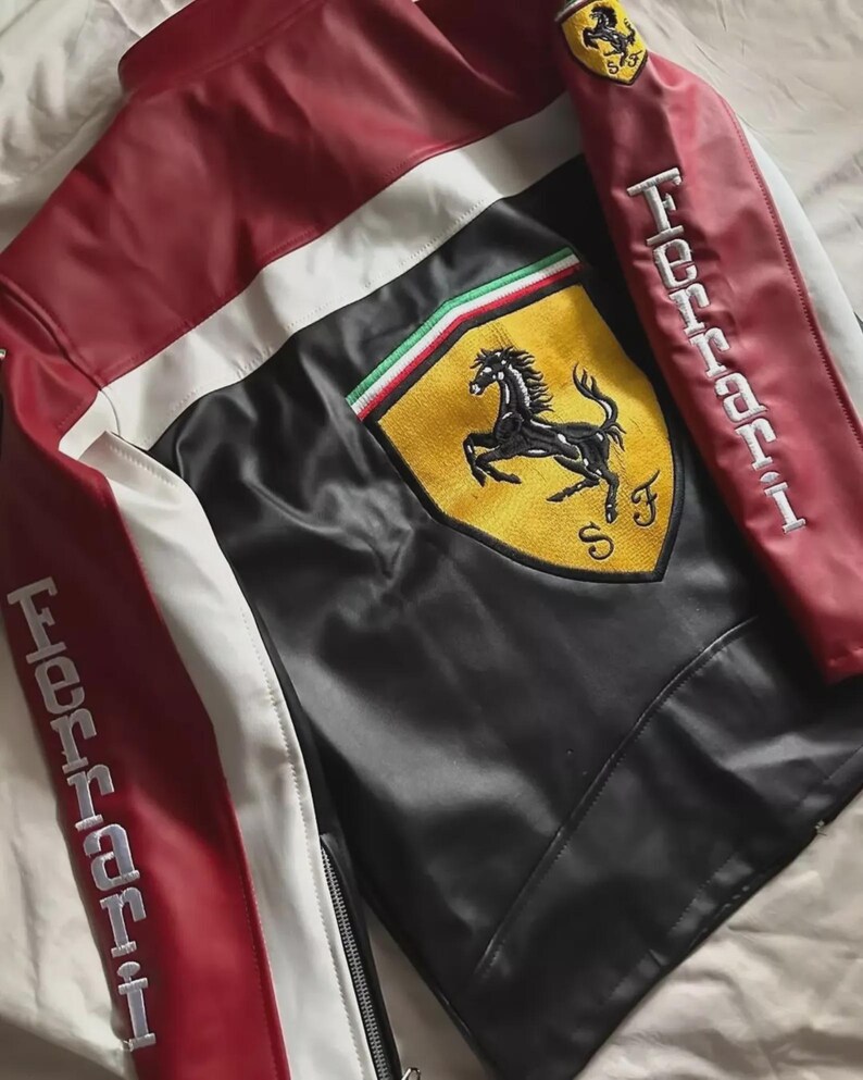 Ferrari F1 Racing Leather Jacket Vodafone Shell Bridgestone Black Red ...