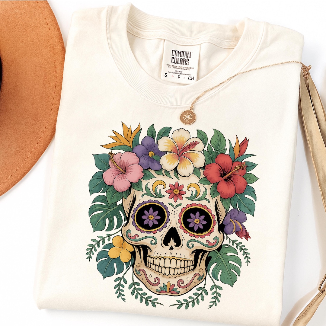 Day of the Dead Comfort Colors® Shirt, Sugar Skull Flower Tee, Dia De ...
