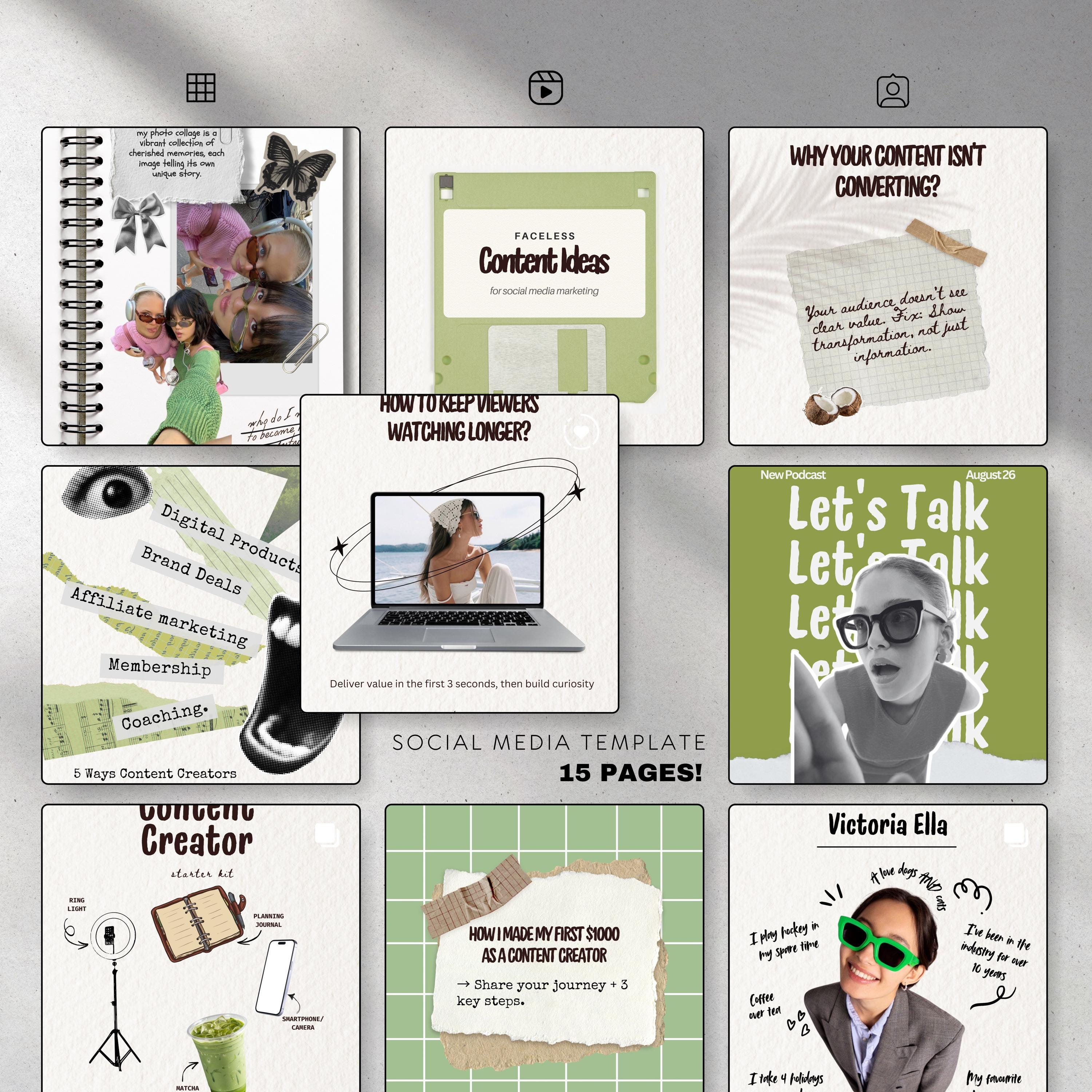 Content Creator Aesthetic Instagram Template, Scrapbook Canva Bundle ...