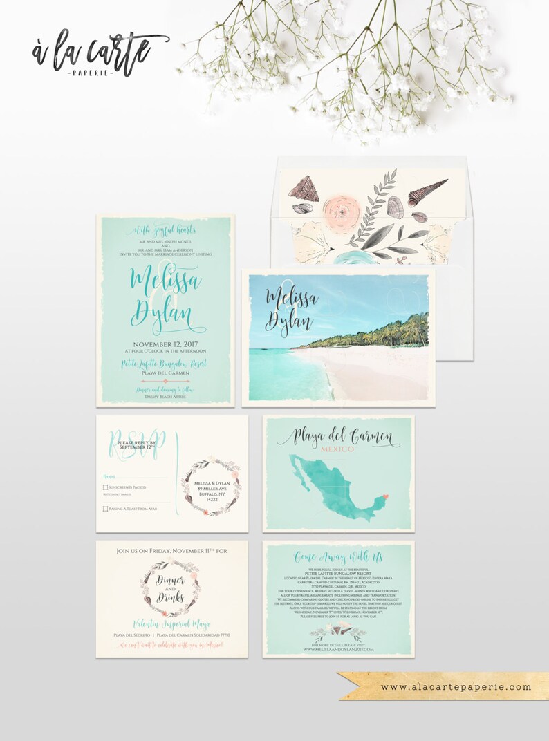 Destination Wedding Invitation Mexico Beach Playa Del Carmen - Etsy