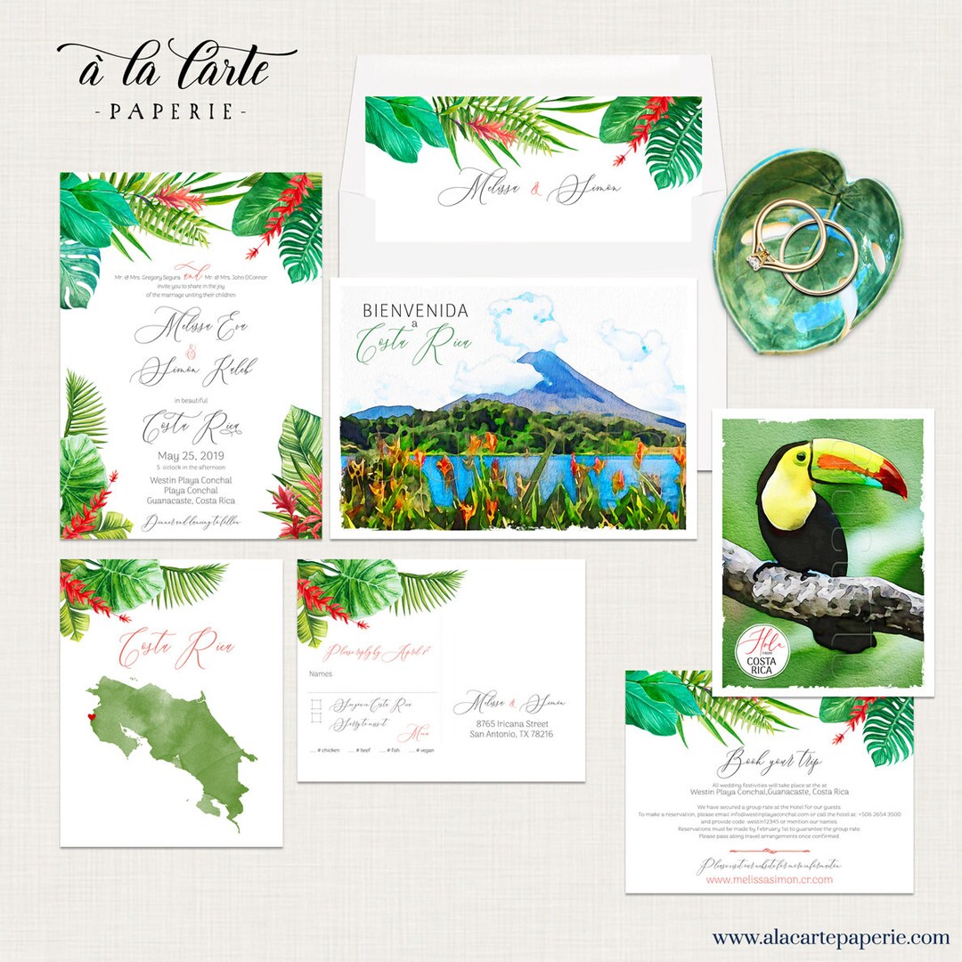 Costa Rica Illustrated Destination Wedding Invitation Tropical - Etsy