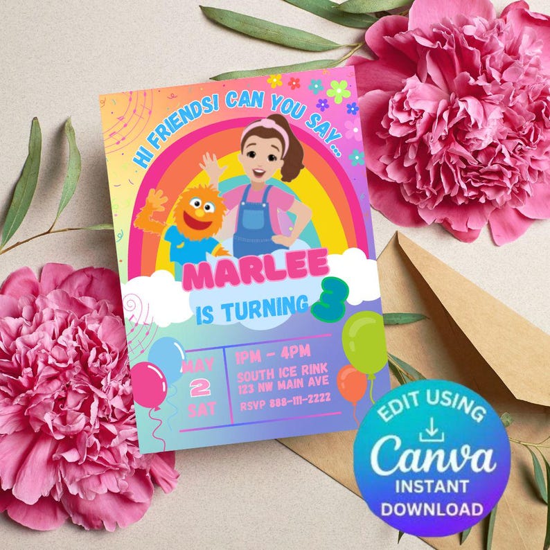 Ms. Rachel Birthday Party Invitation: Rainbow, Balloons (e-invite ...