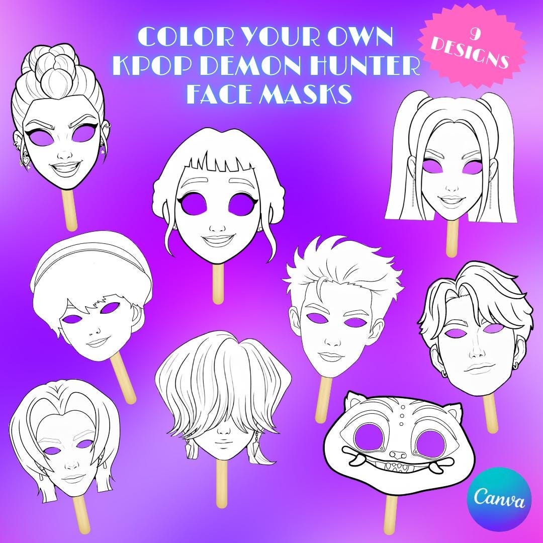 Coloring K-pop Demon Hunters Face Masks Color K-pop Birthday Party ...