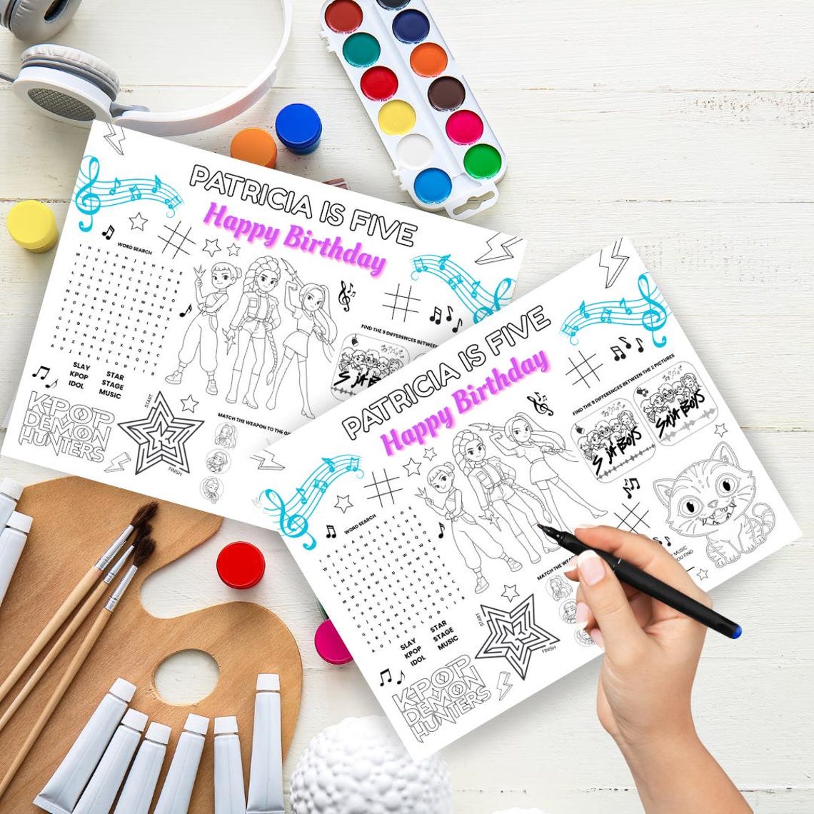 Trendy Editable K-pop Activity Placemat Printable Huntrix Birthday ...
