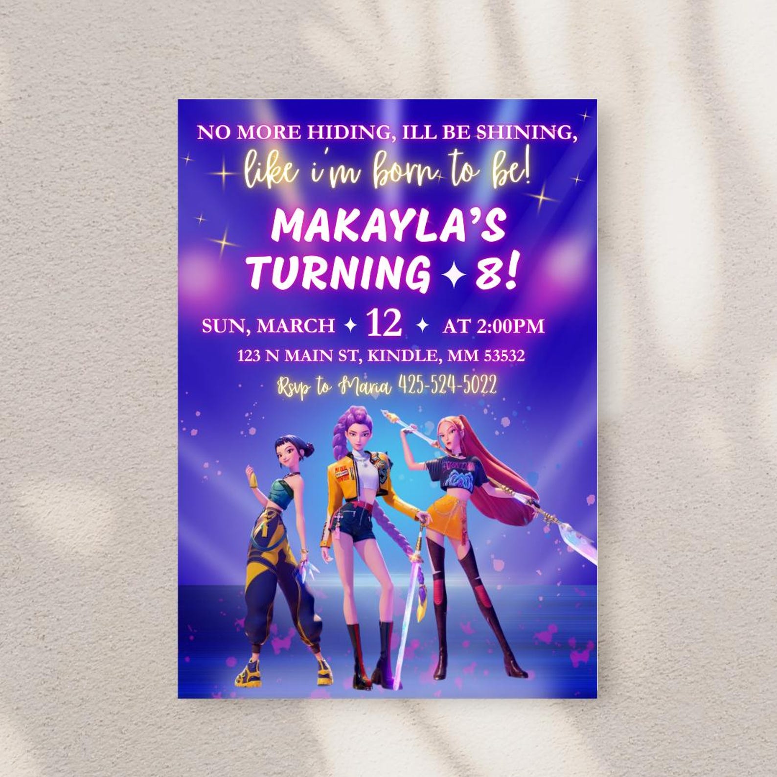 Kpop Demon Hunters Invite Birthday Party Cute Girly Galaxy Neon Huntrix ...