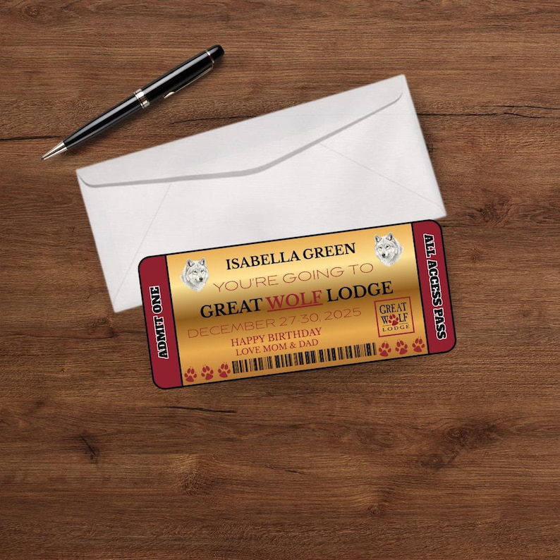Editable Surprise Great Wolf Lodge Hotel Golden Ticket Voucher ...