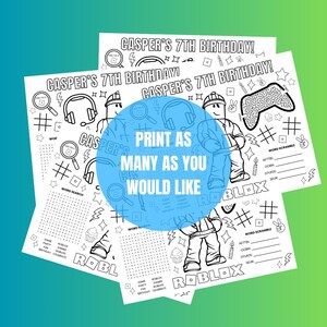 Roblox Game Birthday Party Activity Sheet Printable Coloring Kids ...