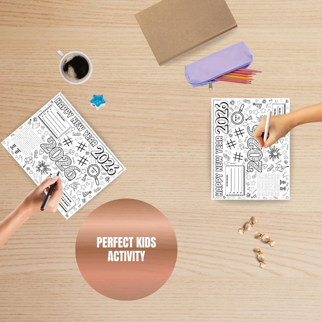 New Year 2026 Kids Activity Placemat Happy New Year's Eve Coloring Page ...