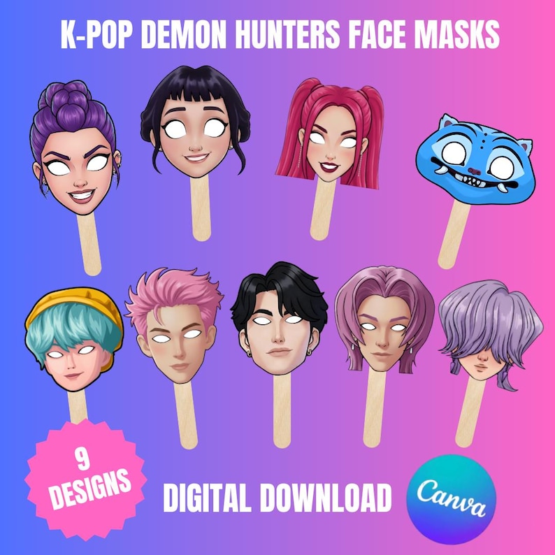 K-pop Demon Hunters Face Masks K-pop Birthday Party Props Huntrixs Saja ...