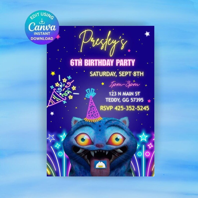 Derpy the Tiger K-pop Demon Hunters Birthday Invitation Anime Party ...