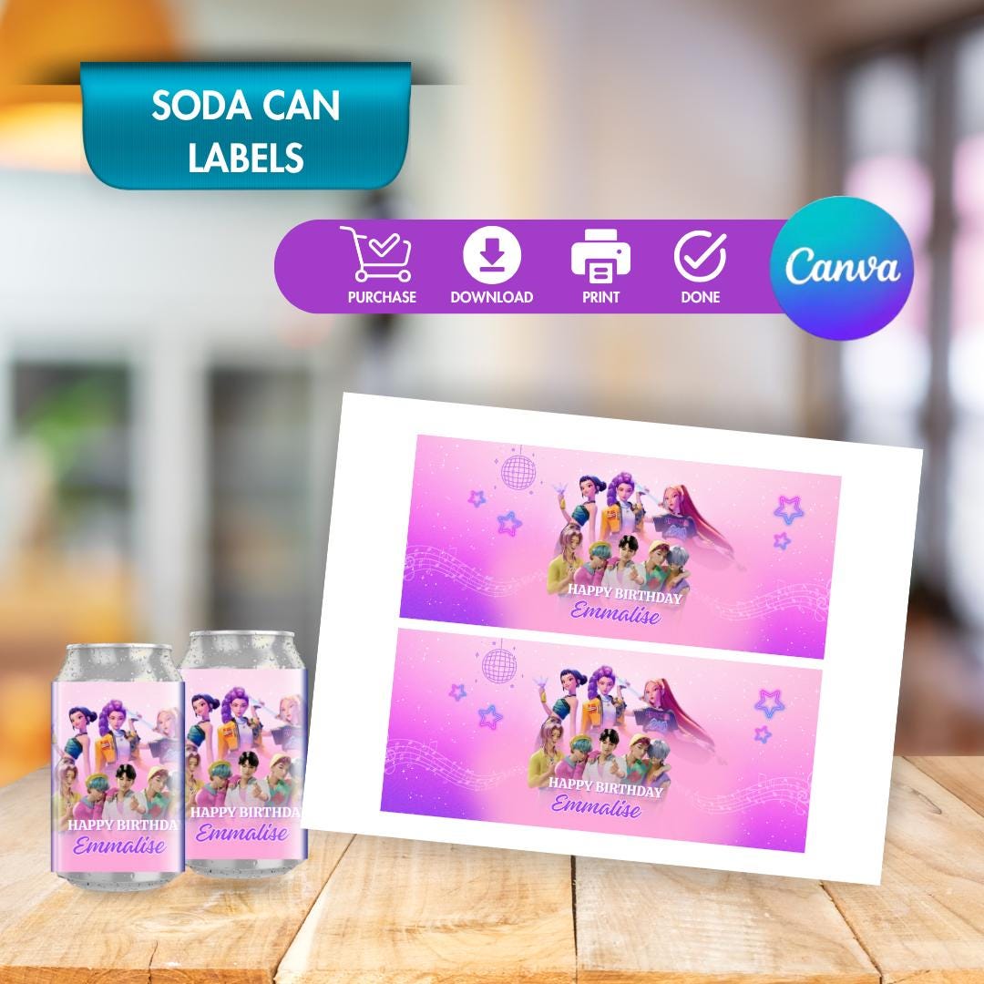 Kpop Soda Can Labels Saja Boys Huntrix Birthday Party Pop Wrappers 12oz ...