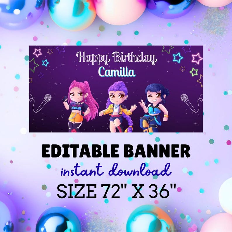 K-pop Birthday Banner Derpy Huntrix Backdrop Editable Digital Banner ...