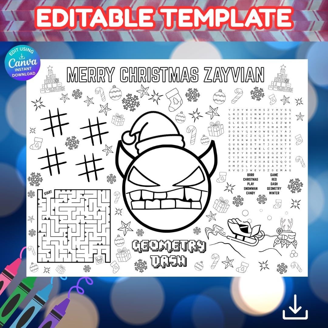 Geometry Dash Christmas Game Birthday Party Activity Sheet Printable ...
