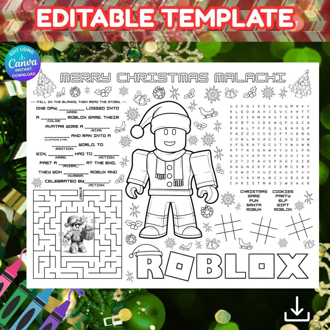 Roblox Christmas Kids Activity Sheet Instant Download Christmas Party ...