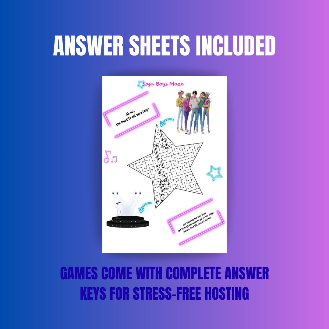 Kpop Activity and Games Party Pack Printable Demon Hunters Huntrix Saja ...