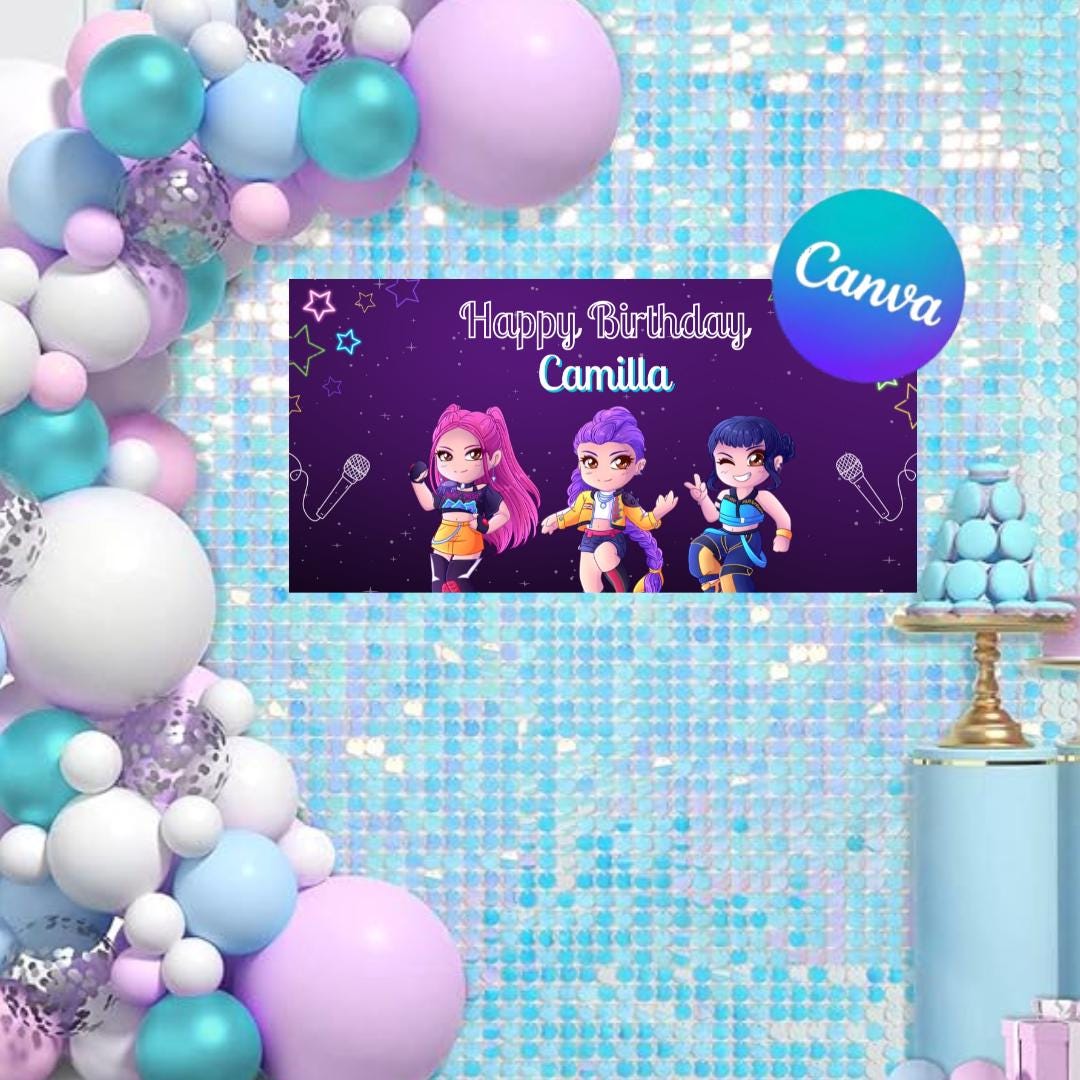 K-pop Birthday Banner Derpy Huntrix Backdrop Editable Digital Banner - Etsy