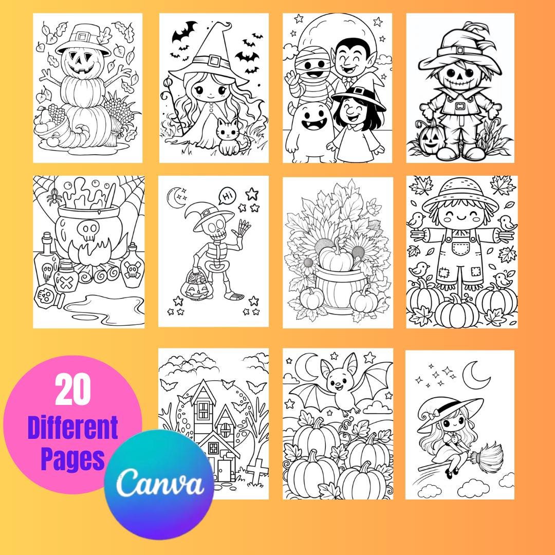 Cute Halloween Coloring Activity Pack Girly Kids Activities Fall Color ...