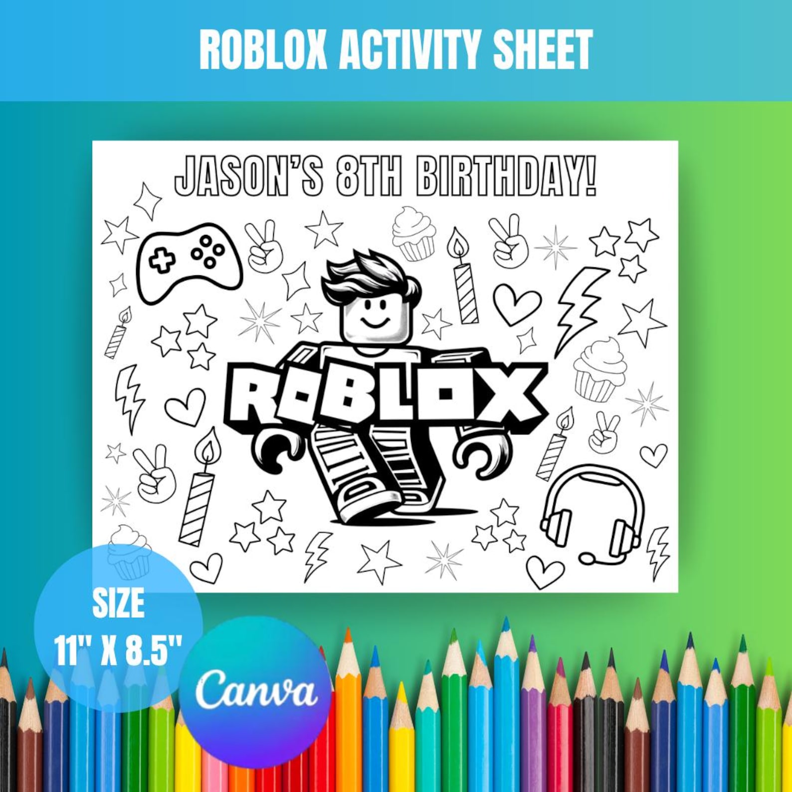 Editable Roblox Birthday Coloring Placemat Party Activity Sheet (PDF ...