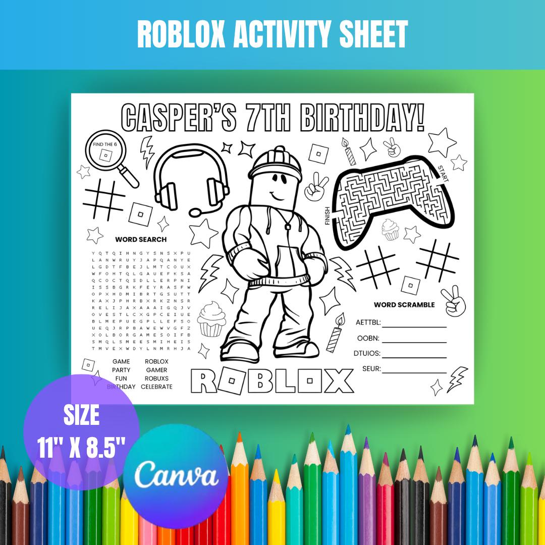 Roblox Game Birthday Party Activity Sheet Printable Coloring Kids ...