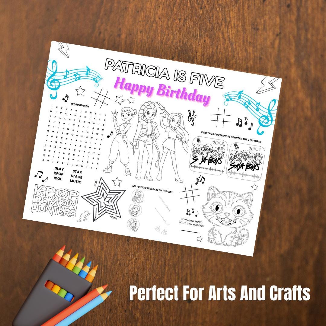 Trendy Editable K-pop Activity Placemat Printable Huntrix Birthday ...