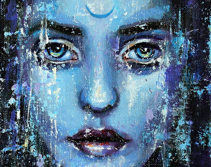 Moon Goddess Art Print, daughter of the Moon, Pagan Art, Wiccan Art ...