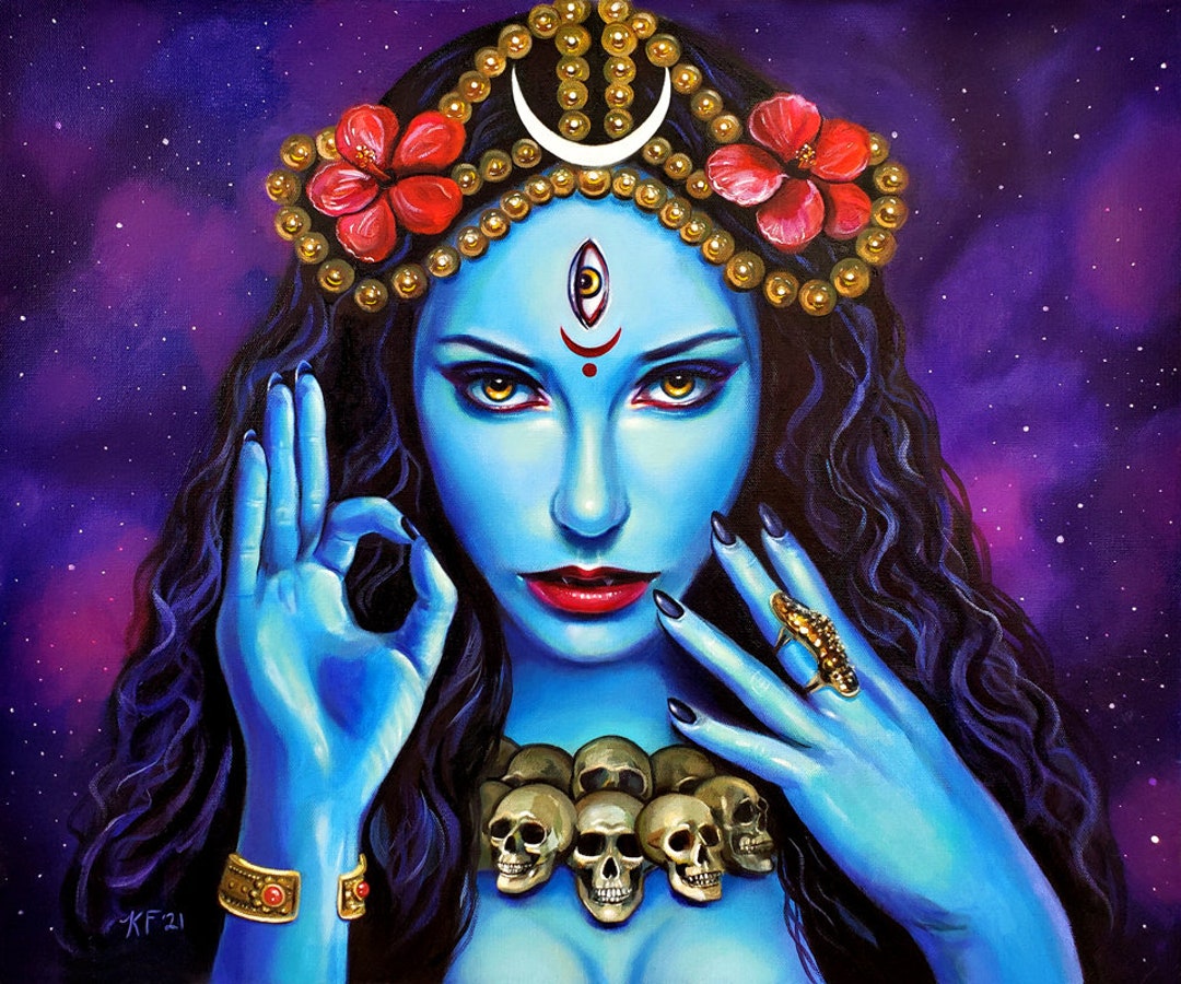 Goddess Kali Art Print | Dark Divine Feminine Wall Art | Blue Hindu ...