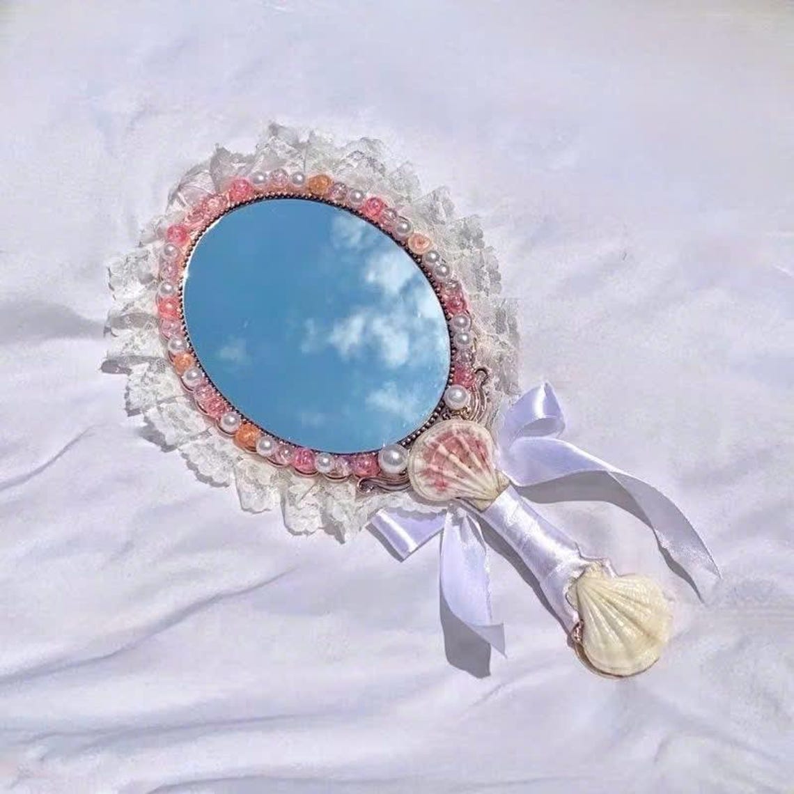 Handmade Seashell Mirror: Mermaidcore Vanity Decor With Pearls & Lace ...
