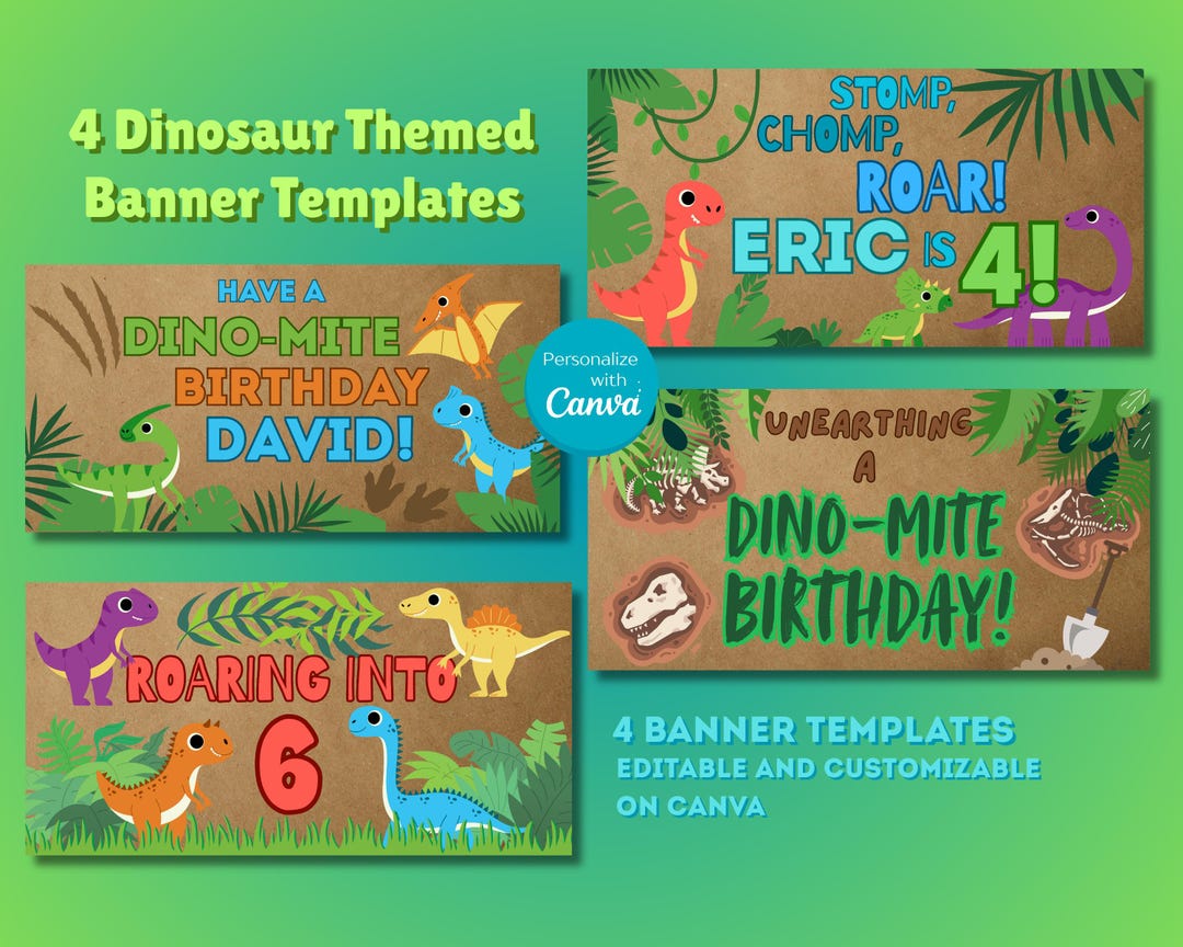 Dinosaur Themed Banner Templates - Set of 4 | Customizable Banner ...