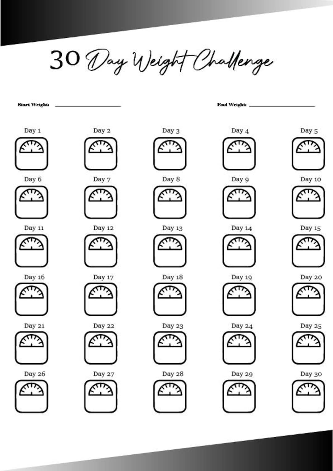30 Day Weight Loss Challenge - Daily Weigh-in Tracker (A4 PDF Download ...
