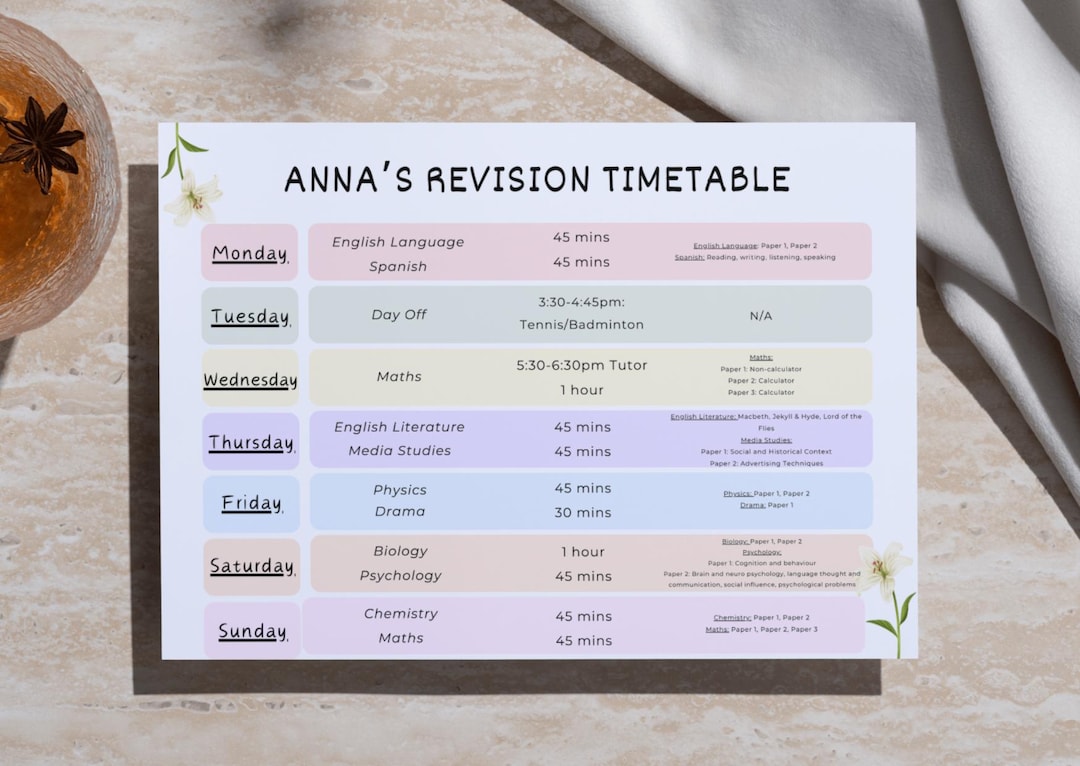 Study/revision Timetable Digital | Editable Canva Template | Instant ...