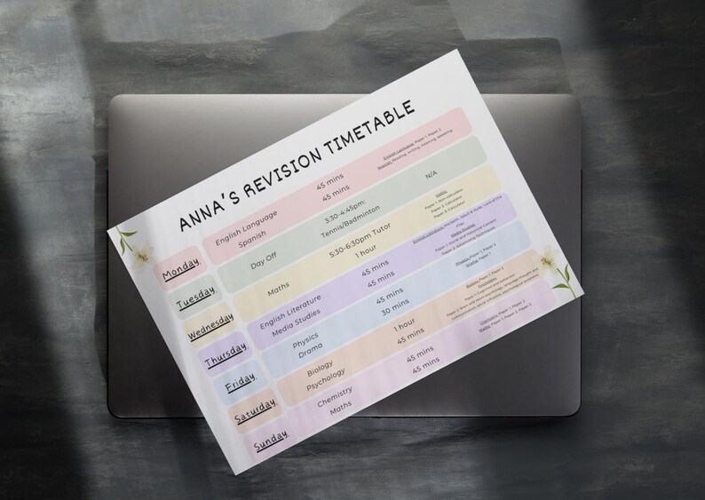 Study/revision Timetable Digital | Editable Canva Template | Instant ...