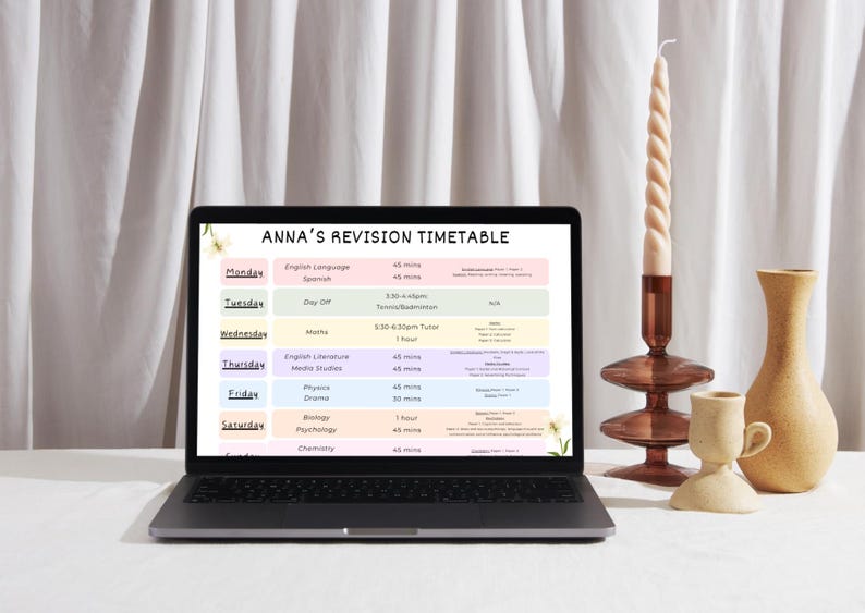 Study/revision Timetable Digital | Editable Canva Template | Instant ...