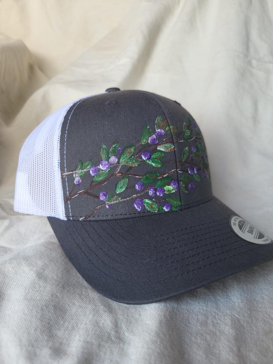 Acrylic Hand-painted Huckleberry Brush Ball Cap- Adjustable Hat, Mesh ...