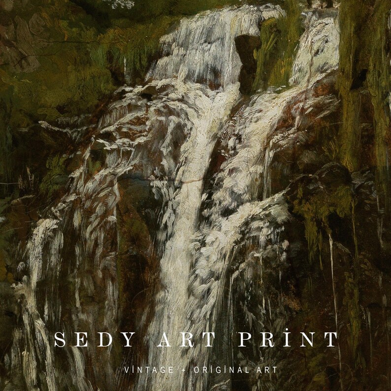 Vintage Waterfall Landscape Print | Printable Wall Art | Rustic ...
