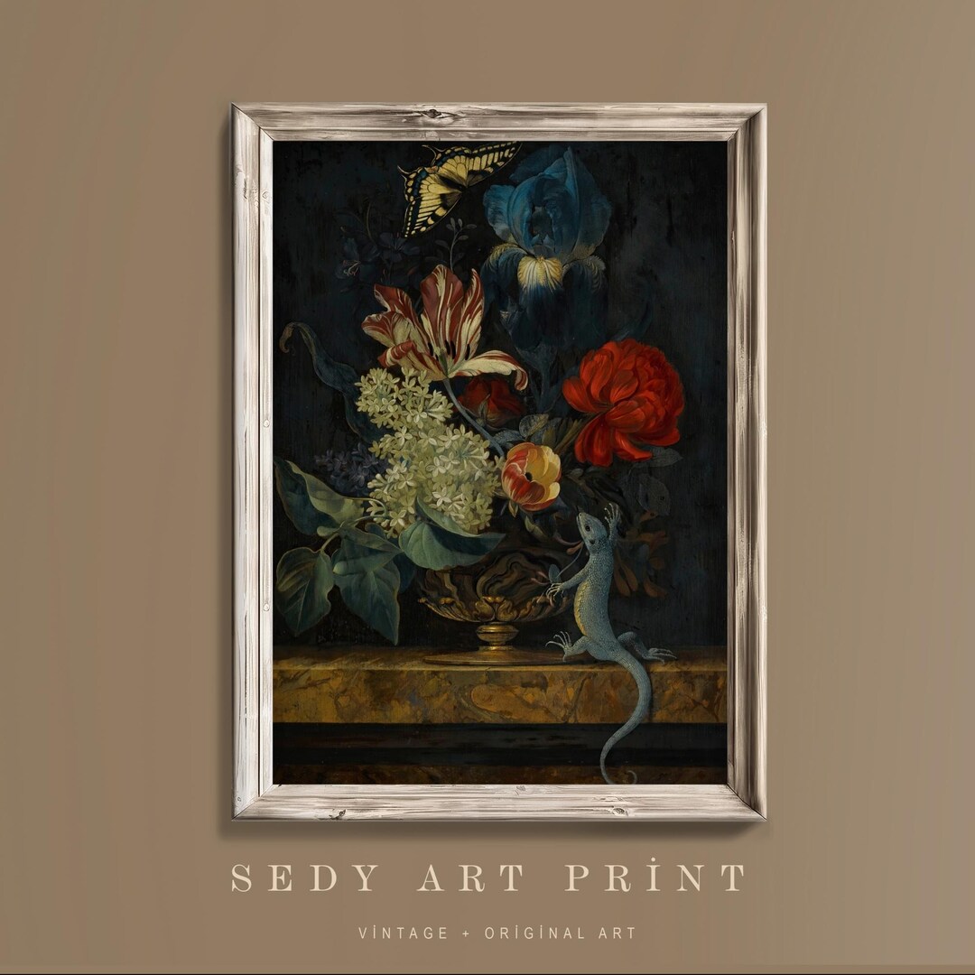 Boque Botanical Still Life Print | Butterfly & Lizard | Digital ...