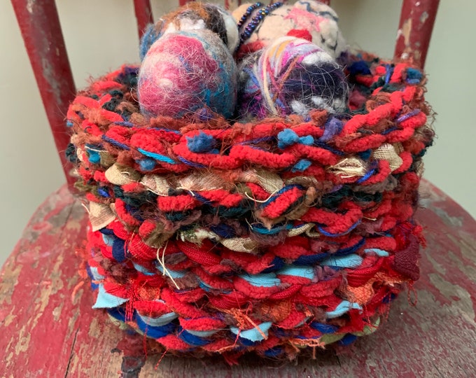 Rag Basket Made With Recycled Clothing and Novelty Yarn... 5" X 7 ...