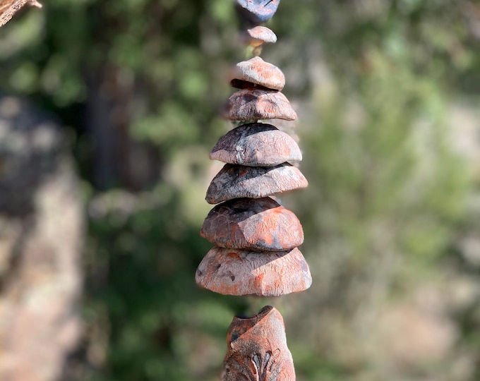 Layered Stonware Pottery Bells With 2 Birds, Stained Black and Copper ...