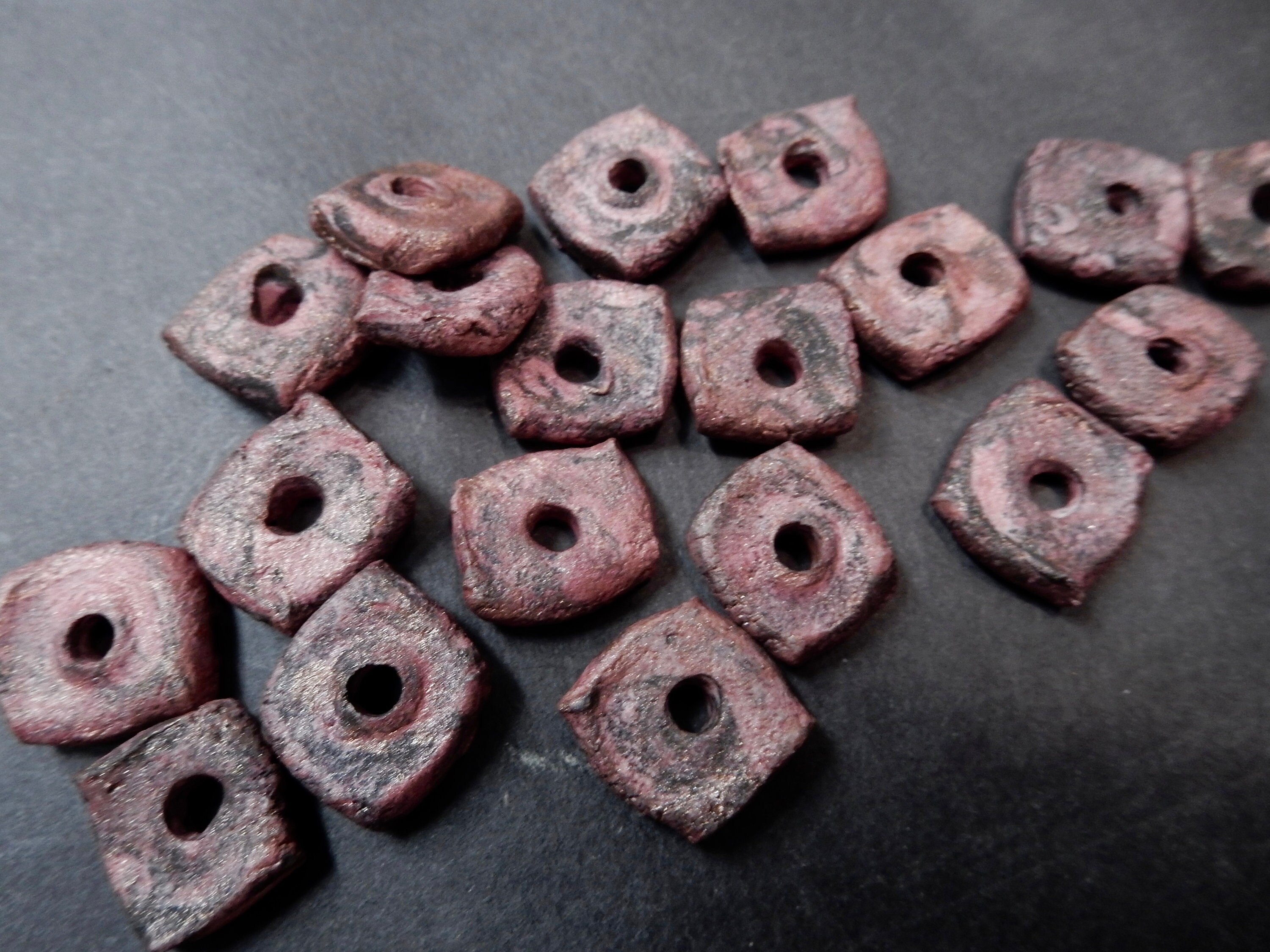 22 Small flat loosely square stoneware clay beads dirty | Etsy
