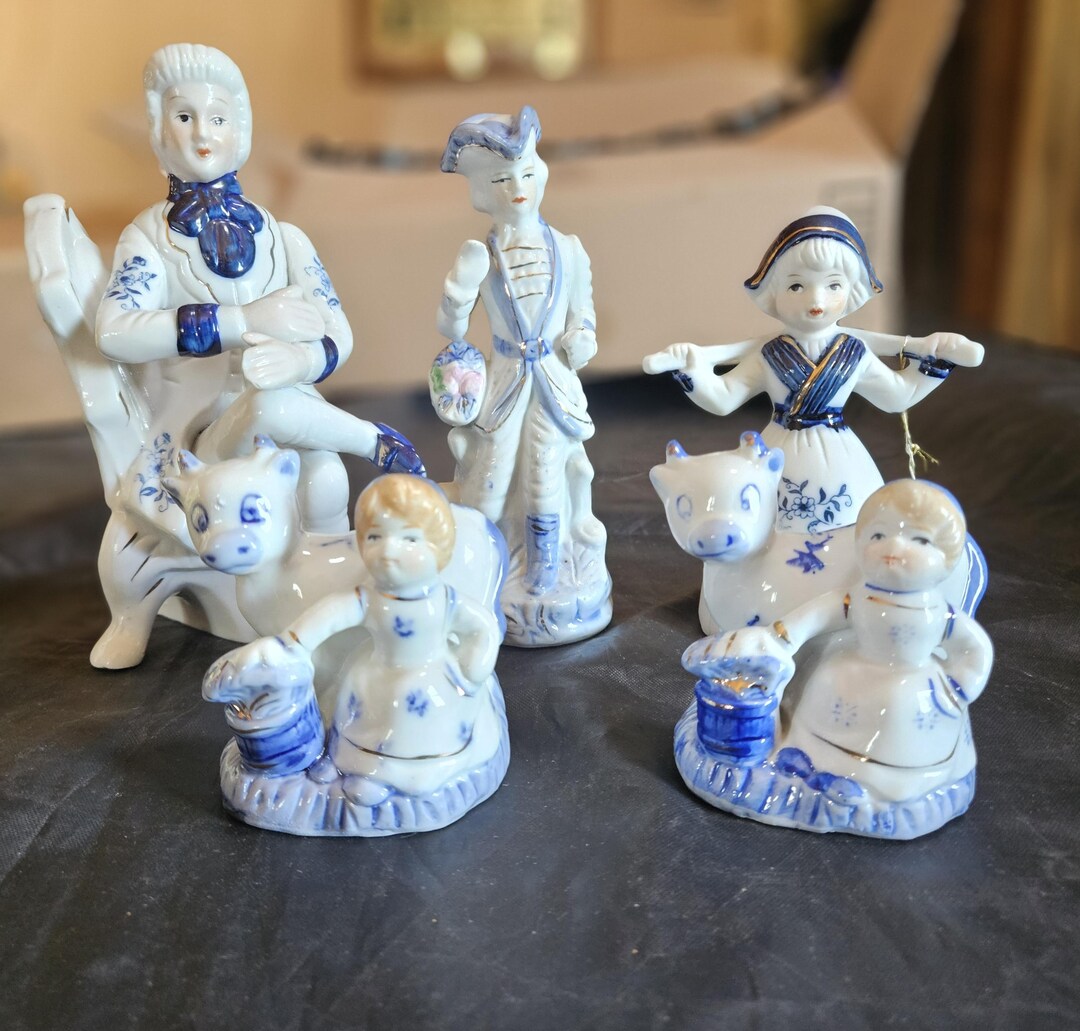 Delft Blue Colonial Cow Victorian Deville Lot Knick Knacks - Etsy
